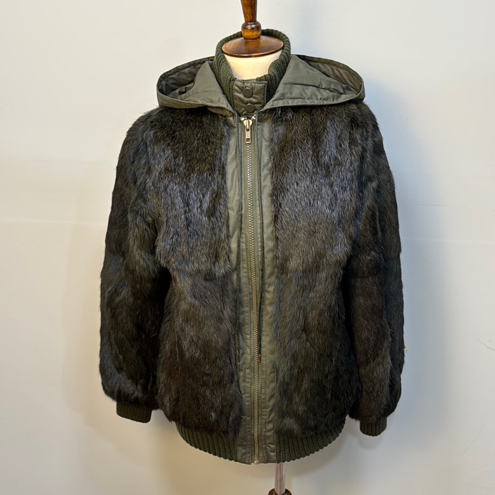 Genuine Rabbit Fur Jacket Dark Green Color - Gem